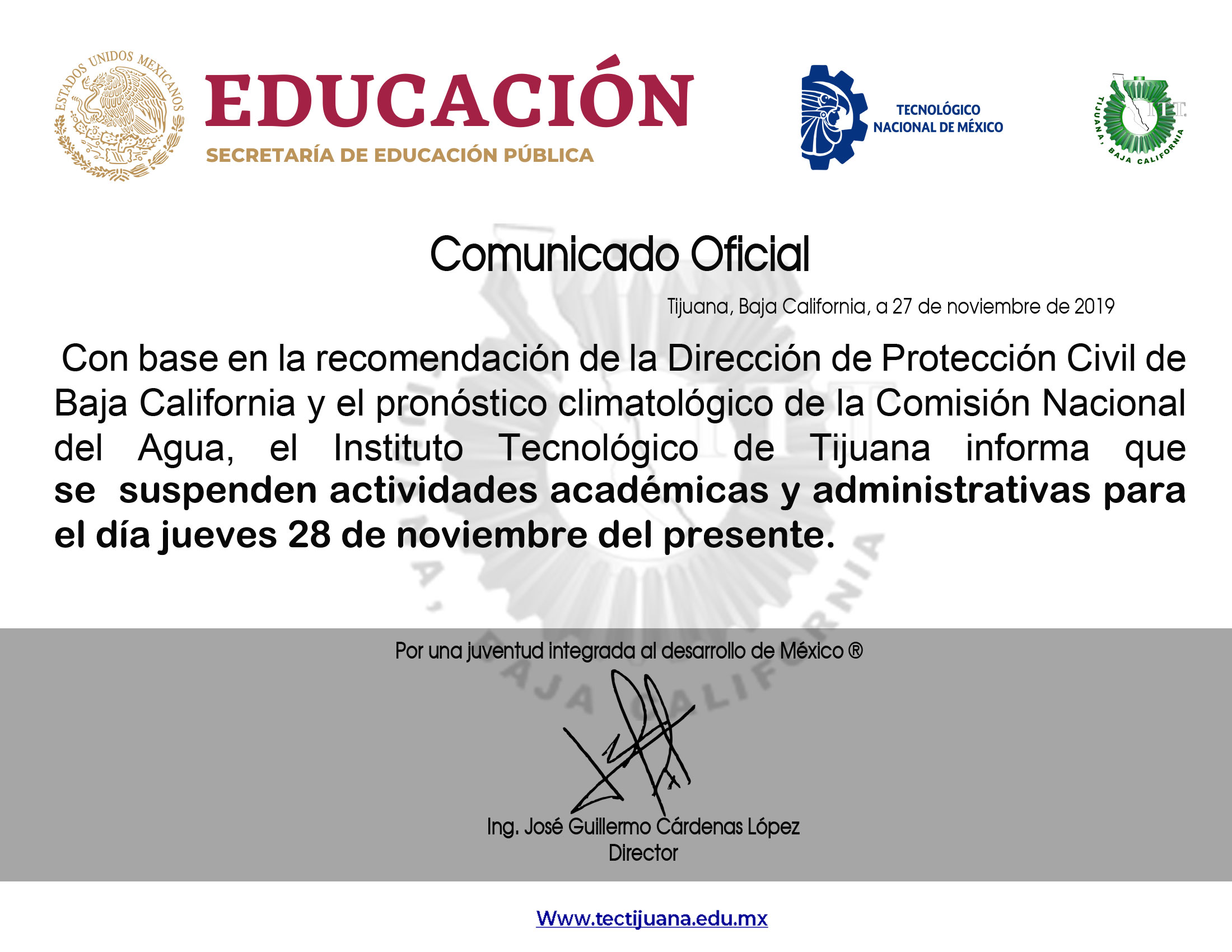 Comunicado Oficial – Tecnológico Nacional de México Campus Tijuana
