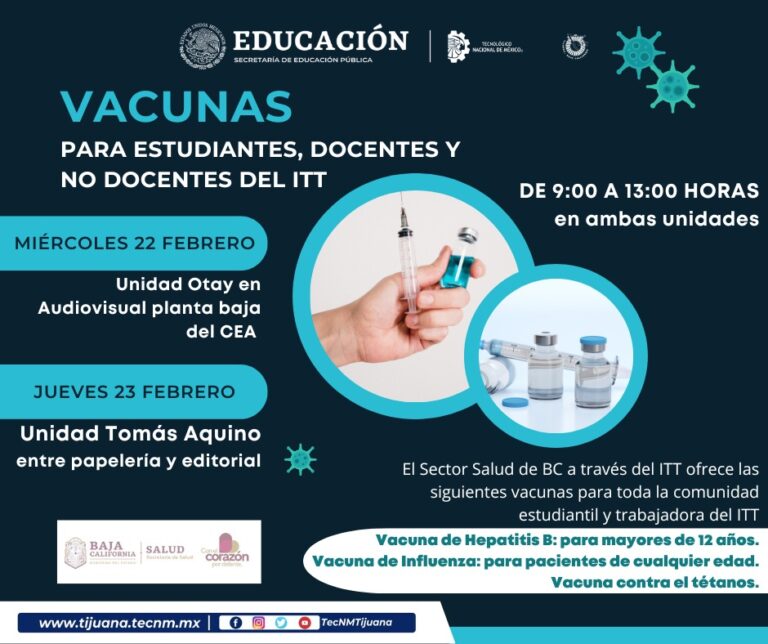 VACUNAS PARA TODA LA COMUNIDAD ESTUDIANTIL Y TRABAJADORA DEL ITT – Tecnológico Nacional de ...